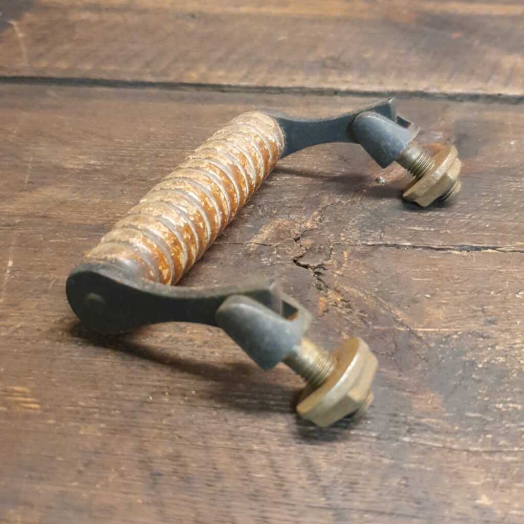 Vintage Pair Cast Iron And Bobbin Turned Wooden Tray Handles | Tooltique