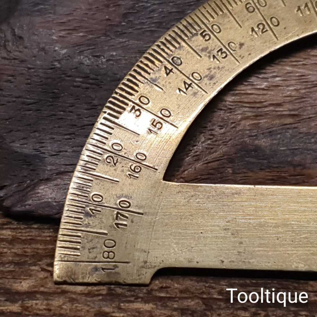 Vintage Brass 180-Degree Protractor – Good Condition | Tooltique