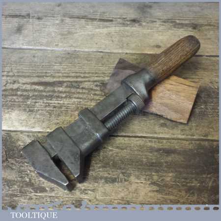 Antique Adjustable Spanner Wrench With Wood Handle – Good Condition ...