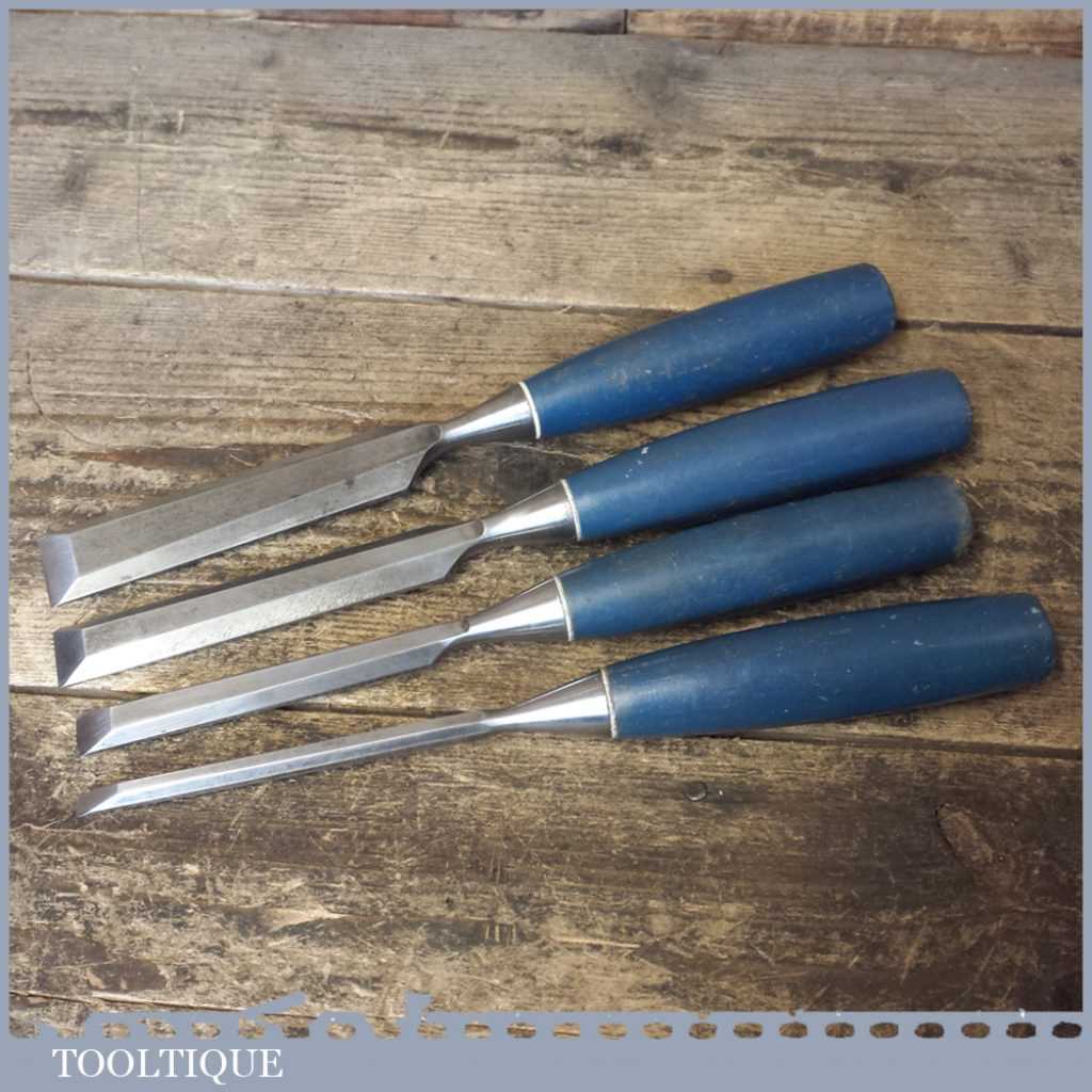 4 No Vintage Stanley 5002 Socketed Bevel Edge Firmer Chisels to 1 Sharpened Tooltique