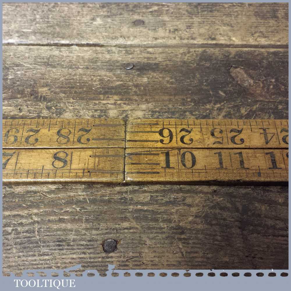 Vintage German Boxwood Brass 36” Folding Ruler – Good Condition | Tooltique