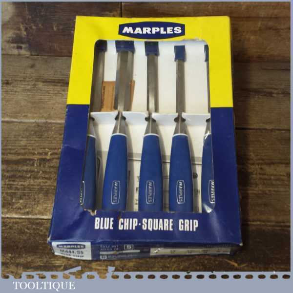 Vintage Boxed Set 5 No: Marples Blue Chip Bevel Edge Chisels 1/4” 3/8 ...