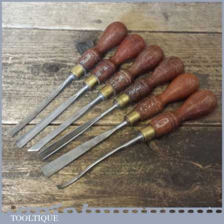Set 6 No: Vintage Marples Wood Carving Chisels Mahogany Handles | Tooltique