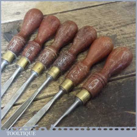 Set 6 No: Vintage Marples Wood Carving Chisels Mahogany Handles | Tooltique