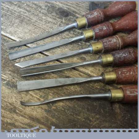 Set 6 No: Vintage Marples Wood Carving Chisels Mahogany Handles | Tooltique