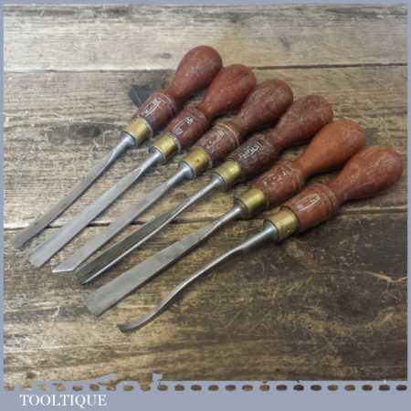 Set 6 No: Vintage Marples Wood Carving Chisels Mahogany Handles | Tooltique