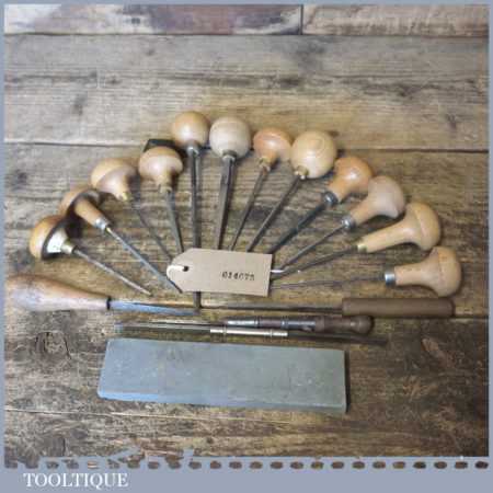 Vintage Set 16 Gravers Etching Tools Including Chisels Sharpening Stone ...