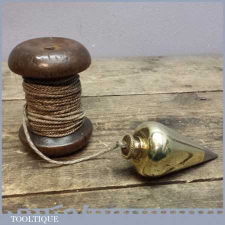 Vintage Steel Tipped Brass Plumb Bob With String And Wooden Bobbin ...