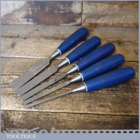 5 Marples Blue Chip Carpenter’s Bevel Edge Chisels 1/4” -1” Sharpened ...