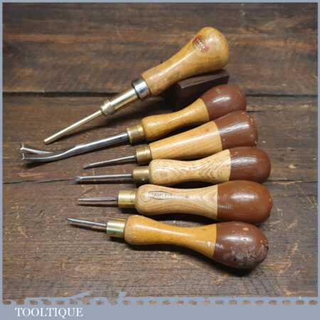 6 Vintage Tools Including Woden Push Pin Marples Tack Lifter & Awls ...