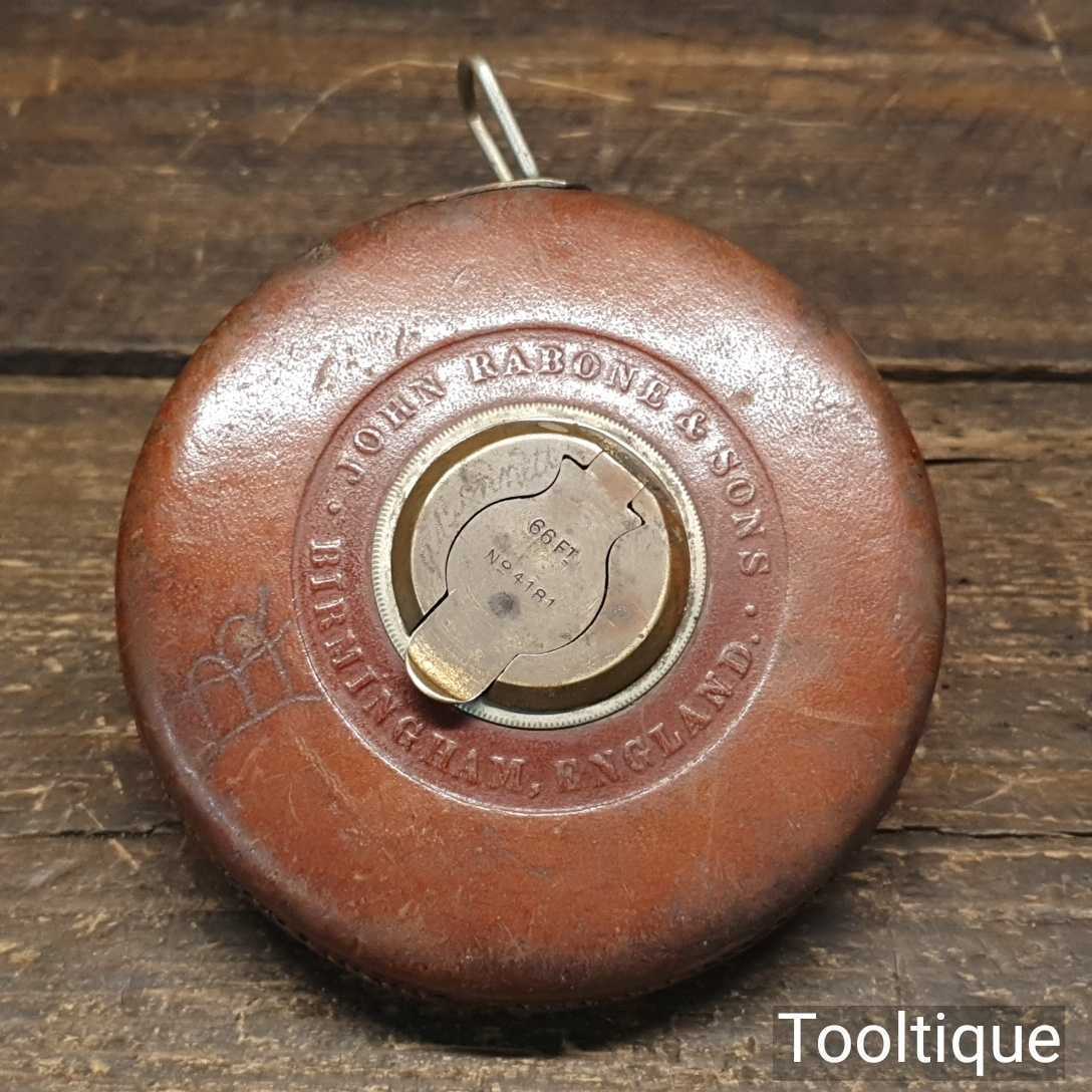 Vintage Rabone No 4181 Leather Bound Winding Steel Tape Good Condition Tooltique