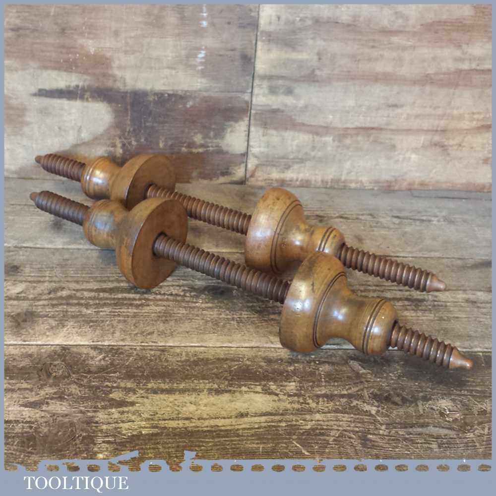Antique Pair Of 18” Long Boxwood Threaded Hole Clamps For Woodworking ...